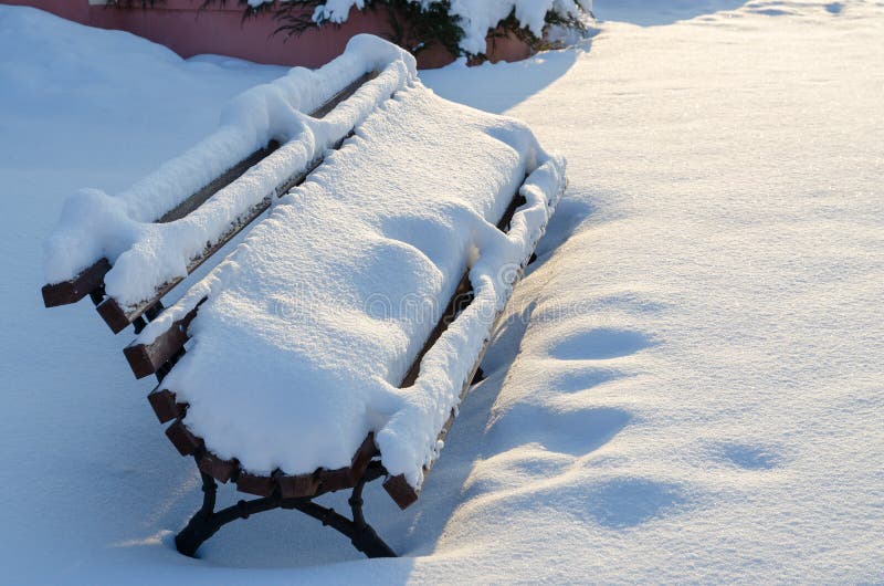 Snow-covered Bench on City Street after Snowfall Stock Image - Image of ...