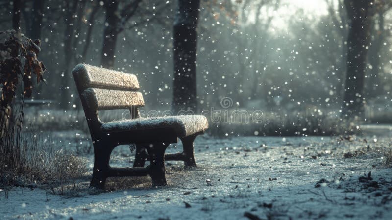 Snow Covered Bench in a Winter Park Scene Stock Illustration ...