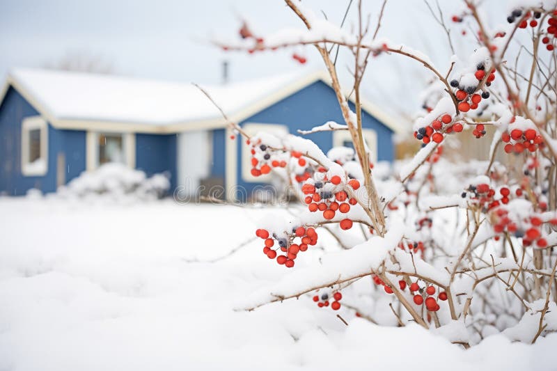 Snow-covered berry bushes stock photo. Image of frosted - 301609752