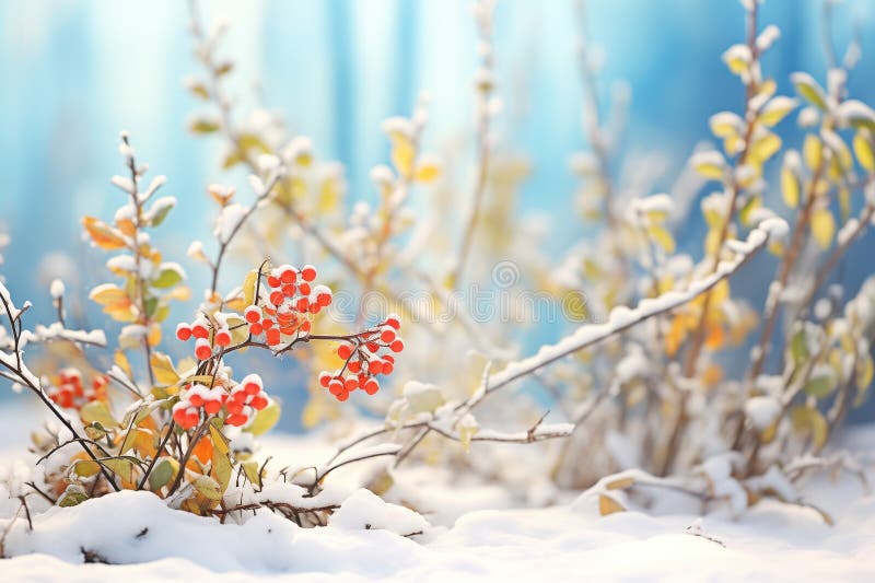 Snow-covered berry bushes stock image. Image of garden - 301609753