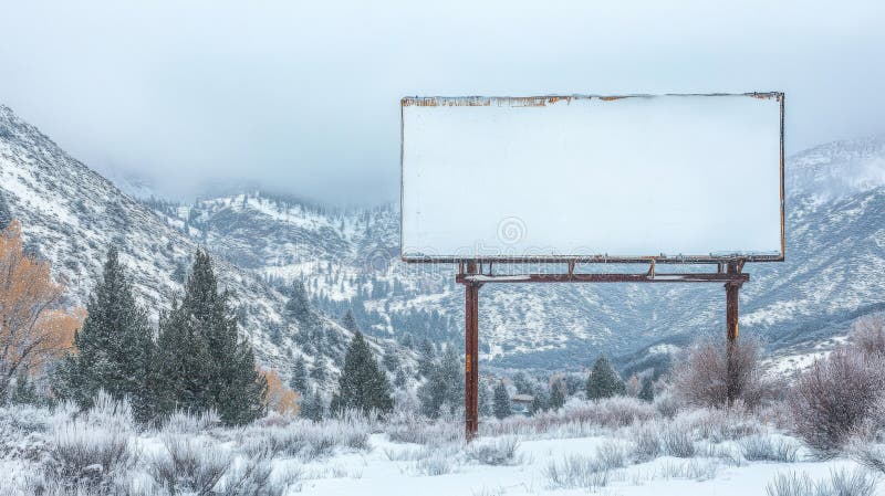Snow-Covered Billboard in a Snowy Mountain Landscape Stock Image ...