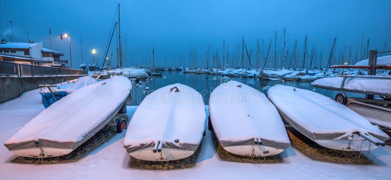 Snow Covered Boats II stock photo. Image of seasonal - 28743012