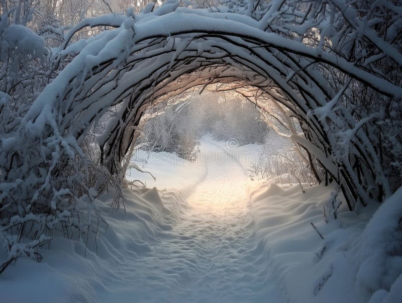 Snow-Covered Branches Forming an Archway Over a Pathway Stock ...