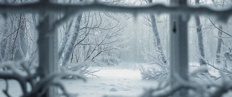 Snow Covered Branches Frame Winter Wonderland Scene. Stock Photo ...