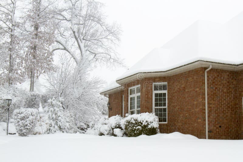 Snow Covered Brick Colonial House Stock Photo - Image of winter ...