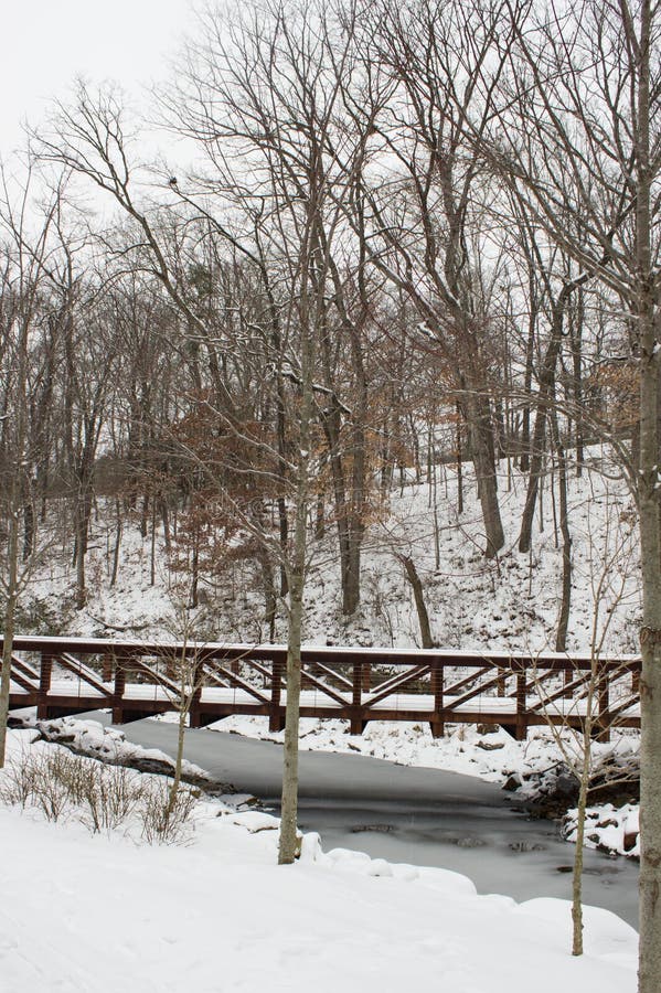Snow covered bridge stock image. Image of snow, river - 51004245