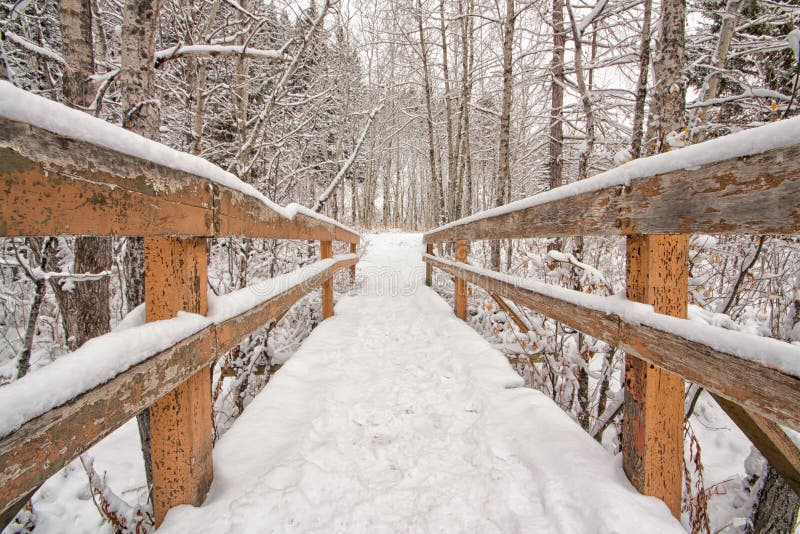 Snow Covered Bridge stock image. Image of path, hill - 38176935