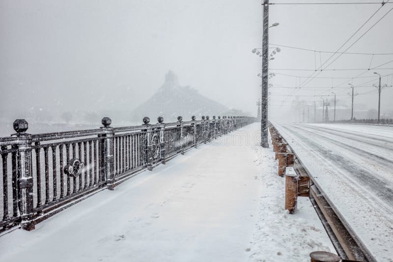 Snow Covered Bridge during Heavy Snow Storm Stock Photo - Image of ...