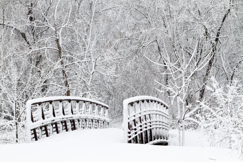 Snow Covered Bridge and Walkway Stock Photo - Image of pathway, season ...