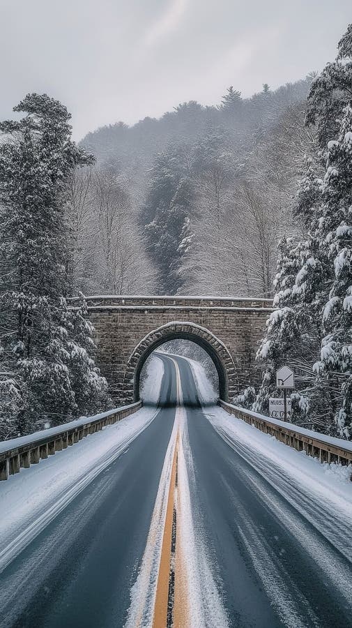 Snow Covered Bridge in Winter Forest with Fresh Snowfall and Serene ...