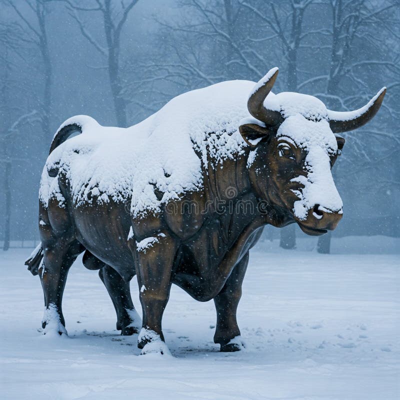 Snow Covered Bronze Bull Statue (Generated with AI) Stock Illustration ...