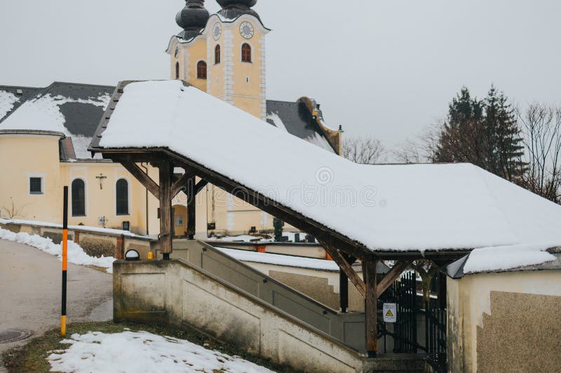 Snow-covered Building on the Roadside Stock Image - Image of cold ...