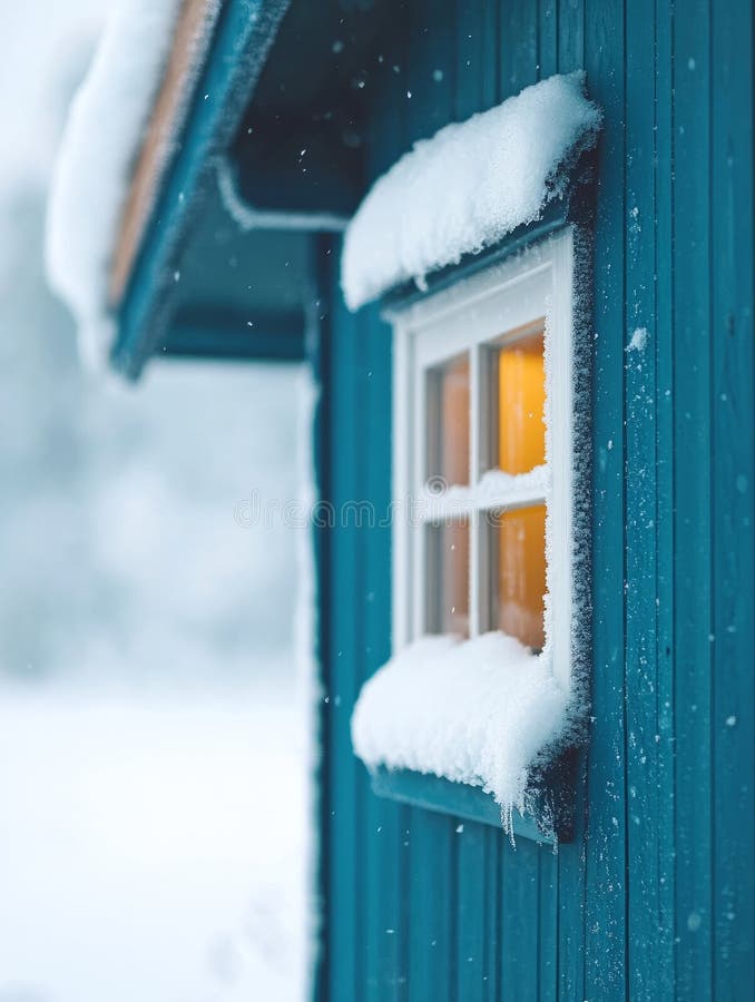 Snow Covered Cabin Window Glowing Warmly Winter Stock Photos - Free ...