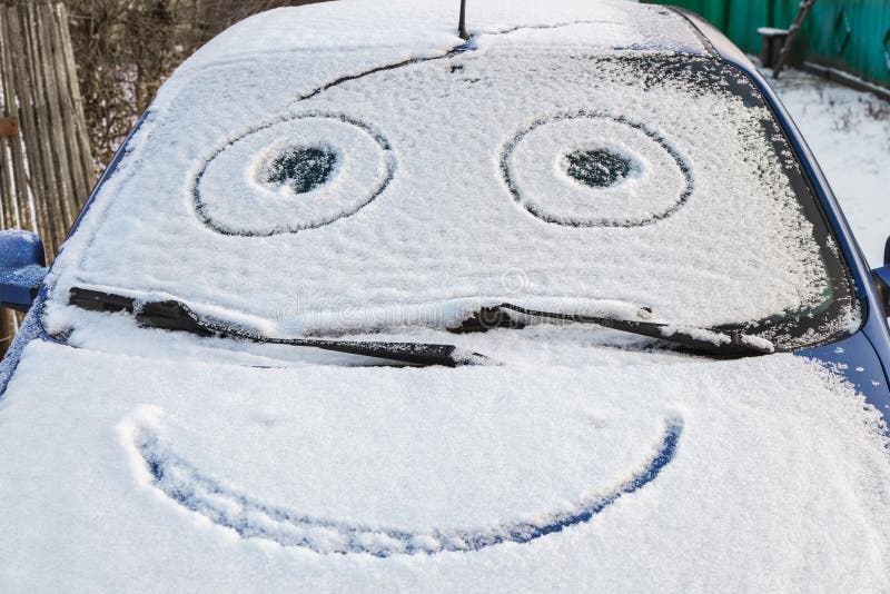 Snow-covered Car with Smiley Stock Image - Image of hood, snowflakes ...
