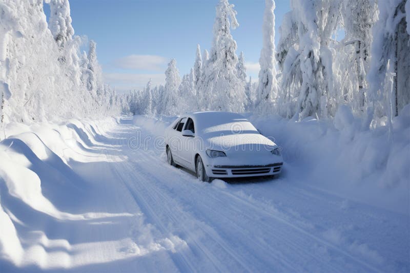 Snow-covered Car Standing on the Road Stock Photo - Image of snowfall ...