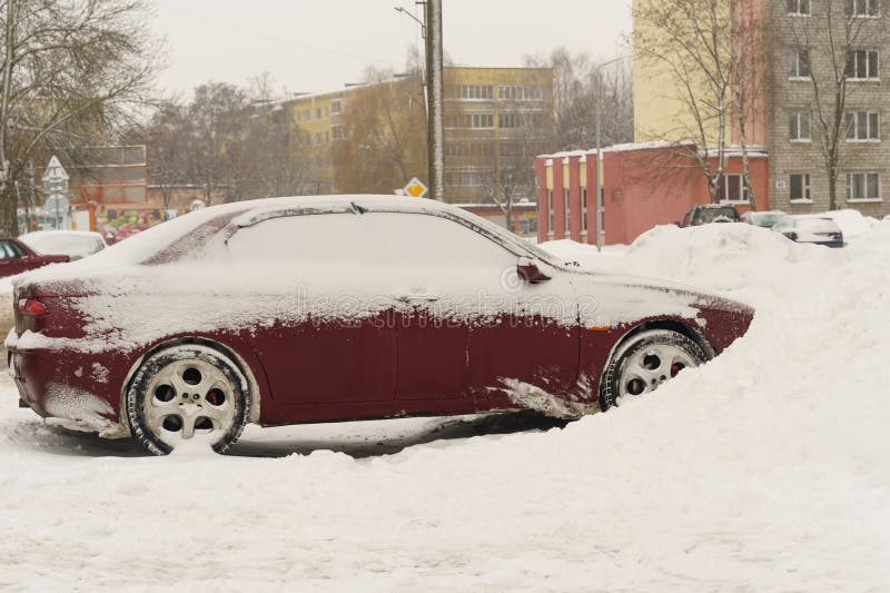 A Snow-covered Car Stands in a Snowdrift. Stock Photo - Image of snowy ...