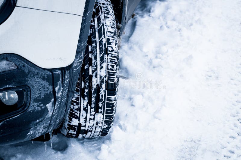 Snow-covered Car Wheel, Difficult Winter Road Conditions, Empty Space ...