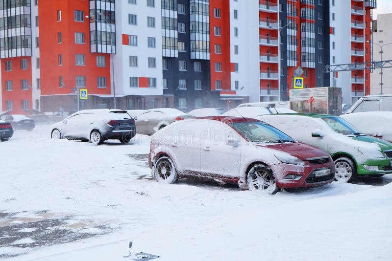 Snow-covered cars stock photo. Image of town, nature - 107488216
