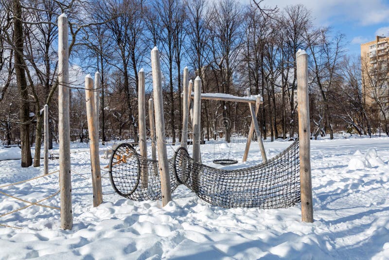 Children`s Playground in Winter Stock Photo - Image of play, white ...