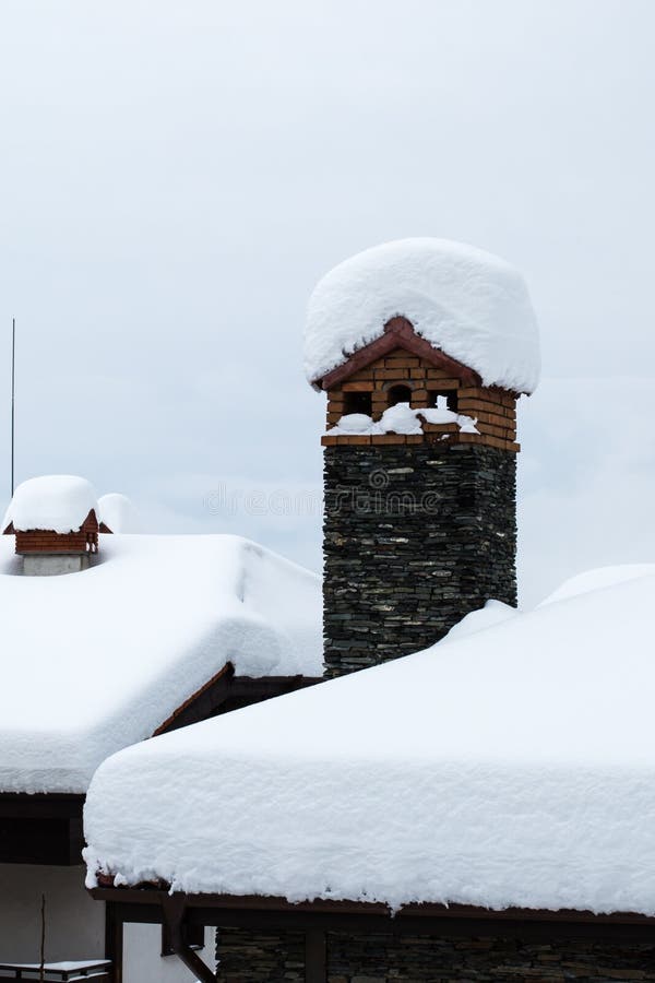 Snow Covered Chimney and Roof Stock Photo - Image of fairy, deep: 51662546