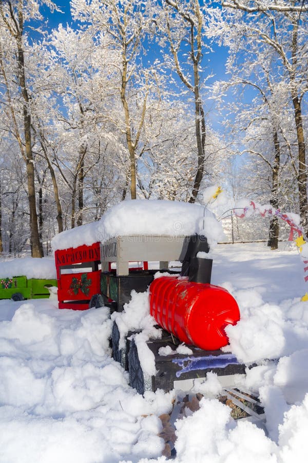 Snow Covered Christmas Train in a Forest Editorial Photography - Image ...