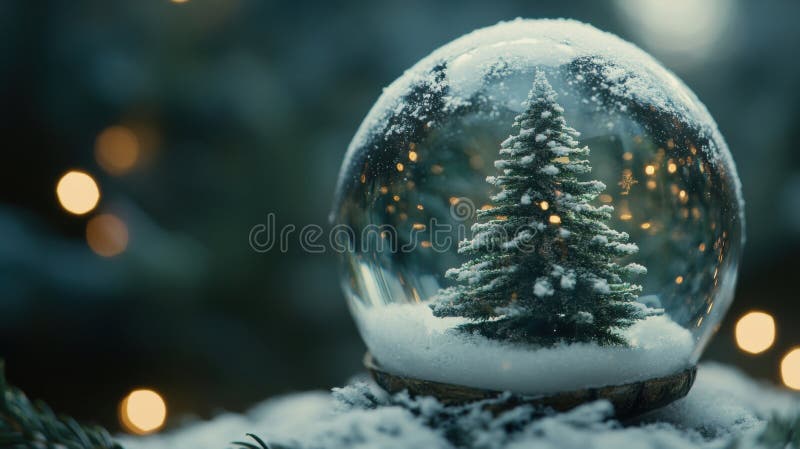 Snow-covered Christmas Tree in a Glass Ball Stock Illustration ...