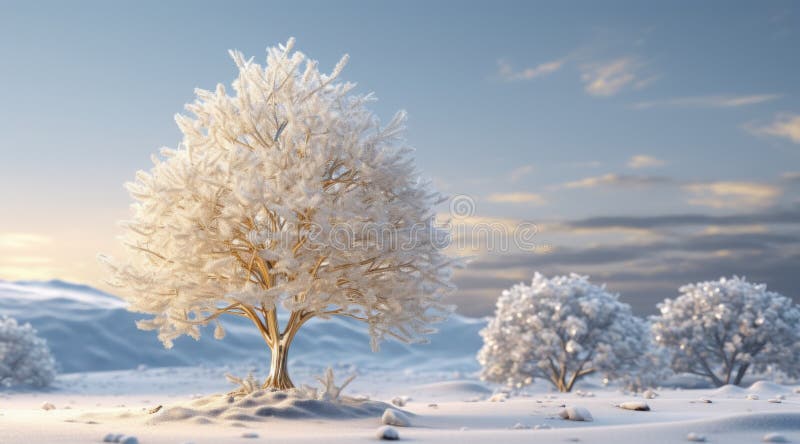 A Snow Covered Christmas Tree Stands Alone on Snow Covered Ground ...