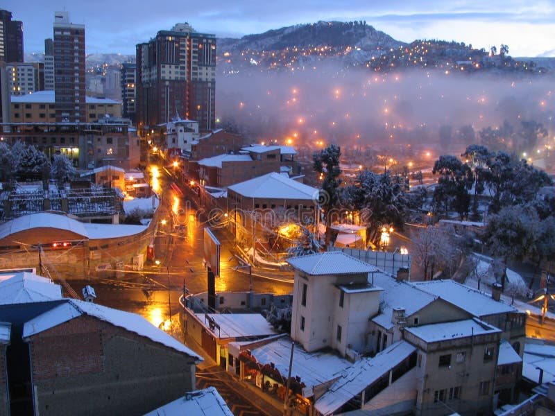 Snow-covered city stock photo. Image of streets, misty - 2840600