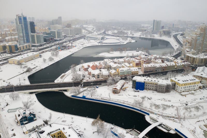 Snow-covered City Center of Minsk from a Height. the Upper City Stock ...