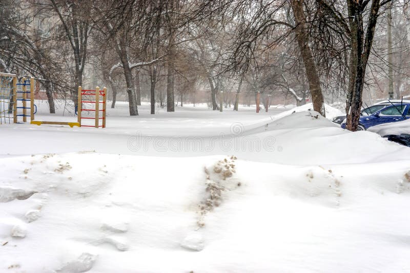 Snow-covered City Street during a Winter Snowfall Stock Photo - Image ...