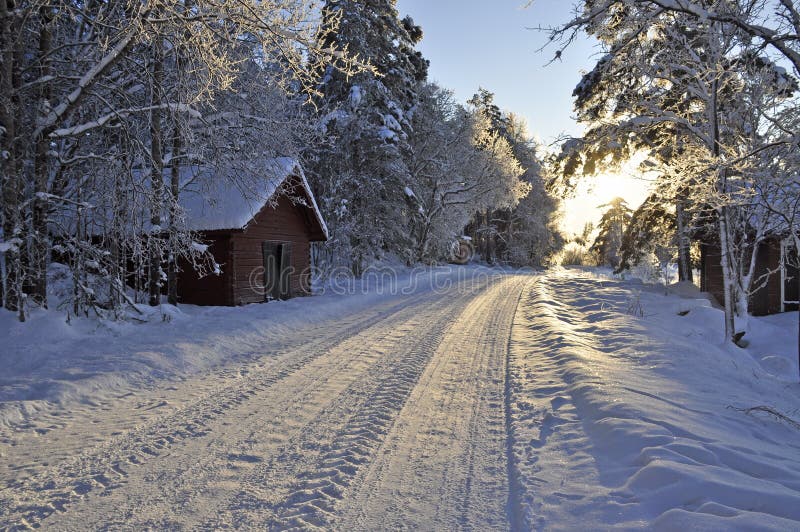 Snow covered country road stock image. Image of sunny - 12327163