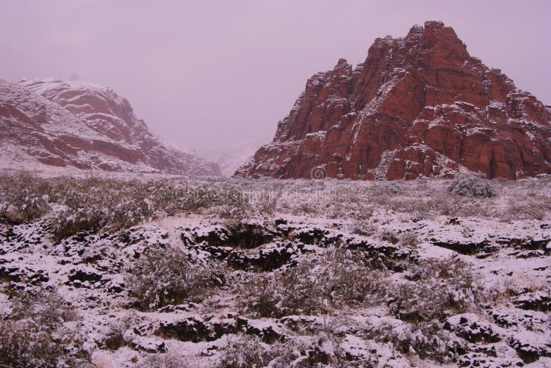 Snow Covered Desert Red Rock Stock Photo - Image of rock, snowy: 593316