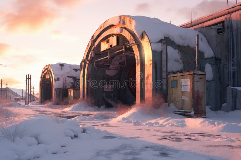 Snow-covered Entrance of a Derelict Base Stock Illustration ...