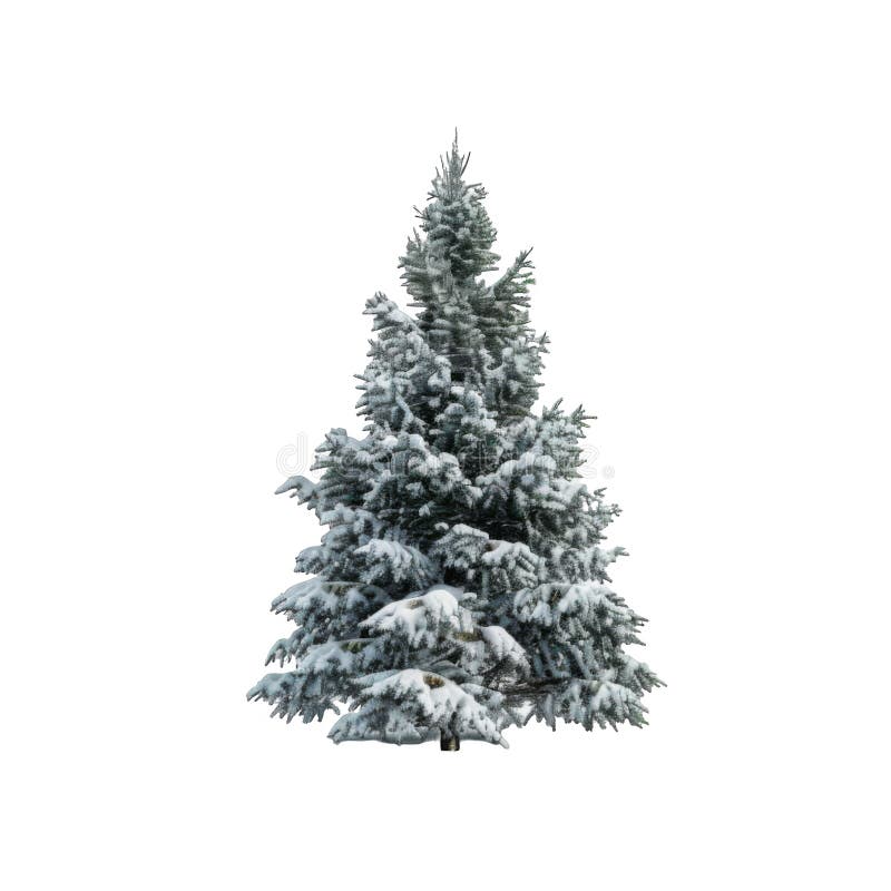 A Snow-Covered Evergreen Tree Isolated on a White Background Stock ...