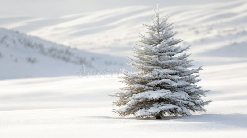 Snow Covered Evergreen Tree in Winter Landscape Stock Illustration ...