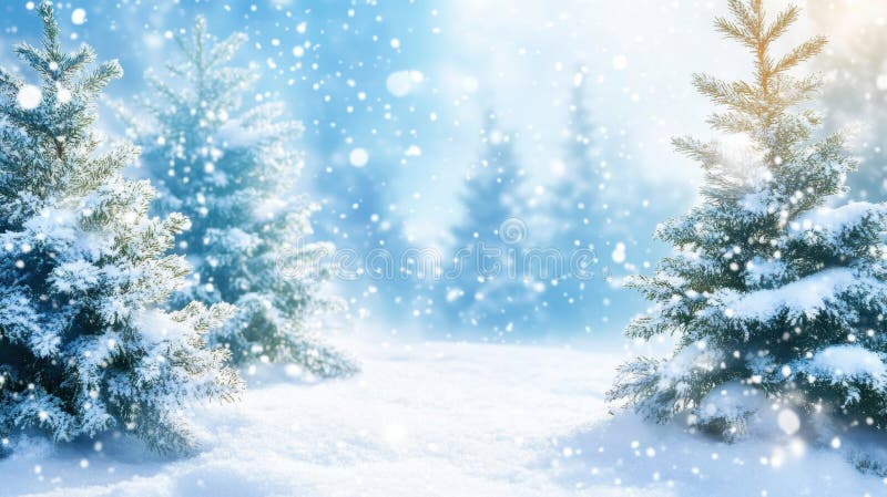 Snow-covered Evergreen Trees Creating a Peaceful Winter Header Stock ...