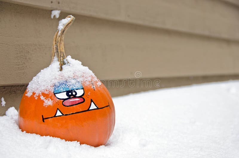 Snow covered fall pumpkin stock image. Image of nature - 46786661