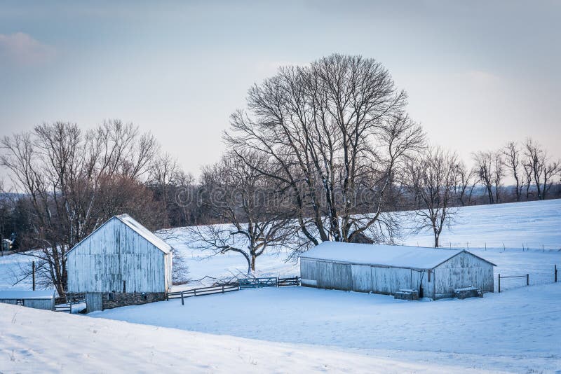 Snow-covered Farm in Rural Carroll County, Maryland. Stock Image ...
