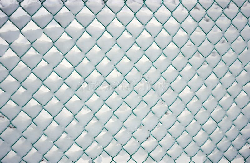 Snow-covered Fence, Metal Mesh Stock Photo - Image of cold, border ...