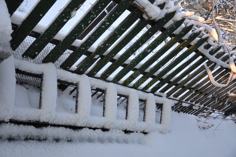 The Snow-covered Fence, the Staircase Lying Under the Snow in Winter ...