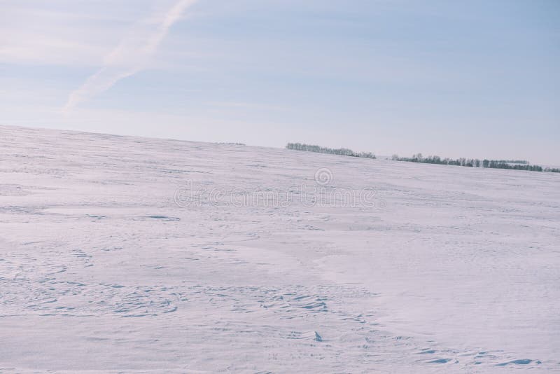 Snow-covered Field. the General Plan in the Winter Stock Photo - Image ...