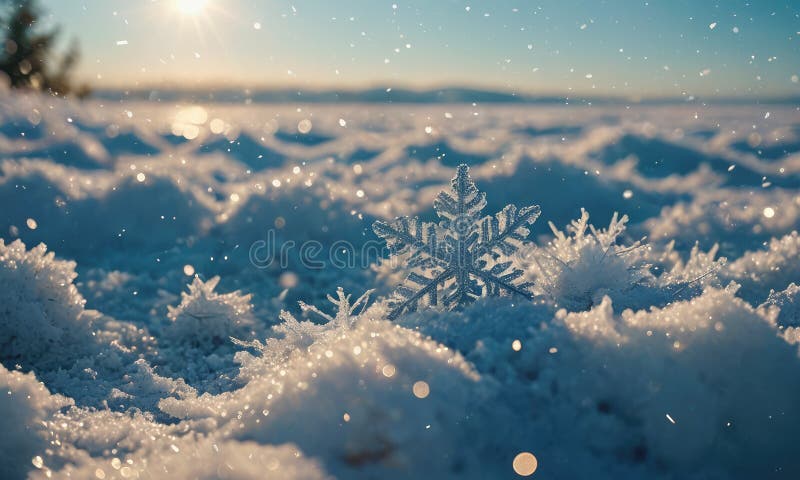 A Snow Covered Field with a Snowflake in the Middle of it. Stock ...