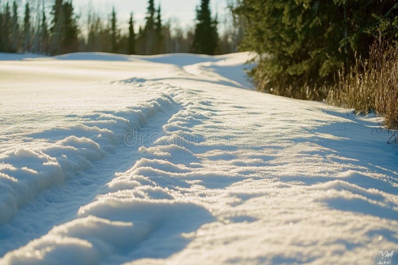 Snow-covered Field with Tracks and Footprints Stock Image - Image of ...