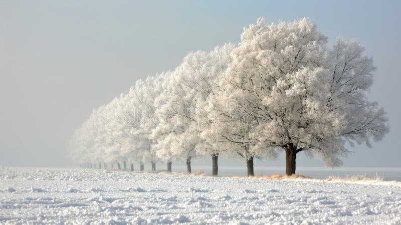Snow Covered Field with Trees in Background Stock Image - Image of ...