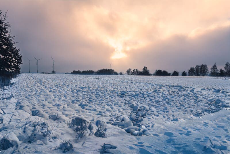 Snow Covered Fields and Meadows. Stock Image - Image of road, blue ...