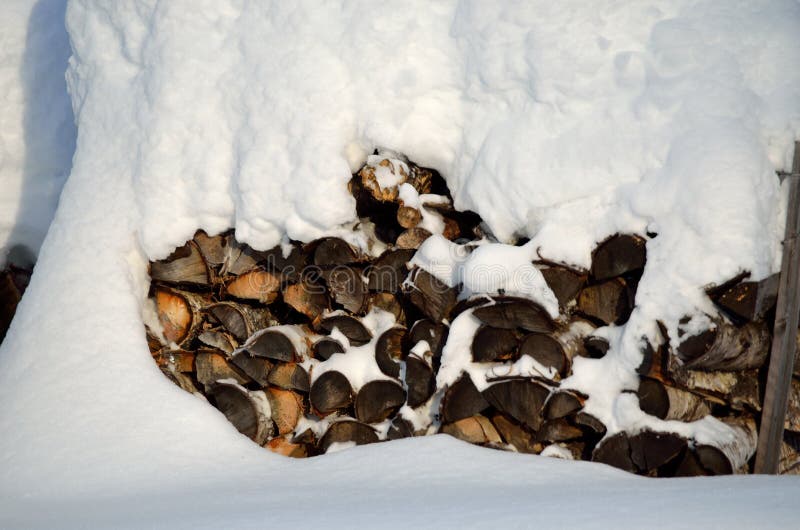 Snow Covered Firewood Stack Stock Image - Image of fuel, firewood ...