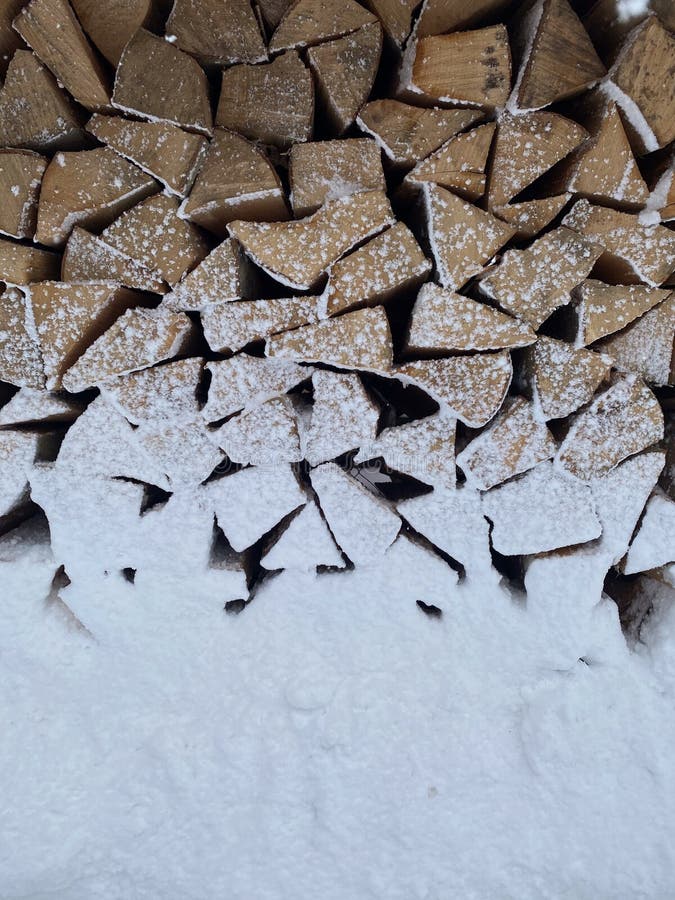 Snow-Covered Firewood Stack in Winter Stock Photo - Image of snow ...