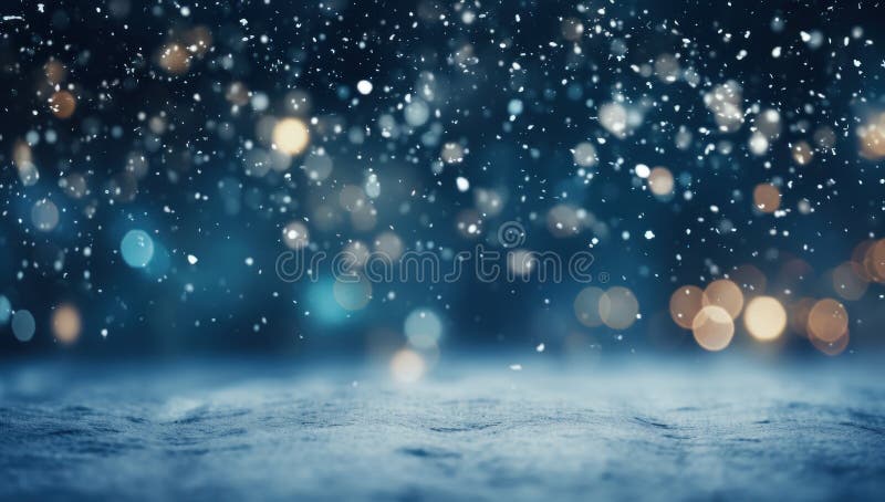 Snow Covered Floor and Snow Falling Across the Night Sky, Stock ...
