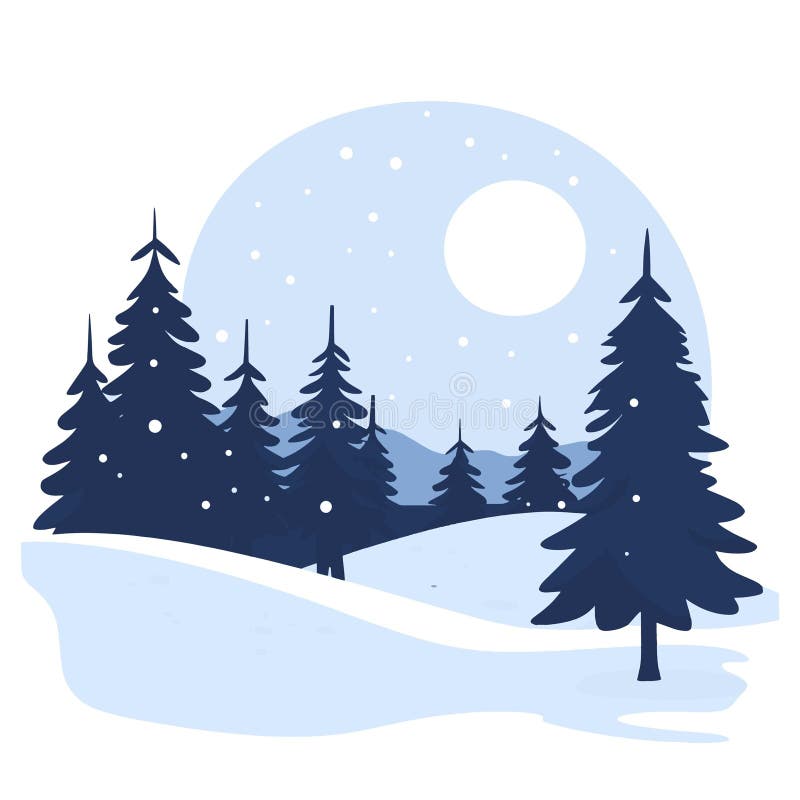 Snow-covered Forest in the Moonlight Flat Vector Stock Illustration ...