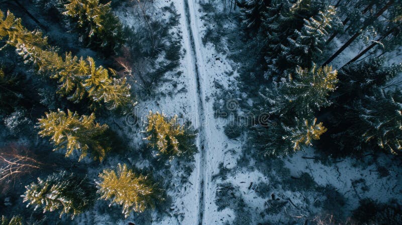 Snow-covered forest road stock image. Image of generated - 375164419